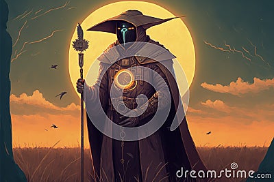 Raven Wizard Casting Enchantment In The Enigmatic Meadow During Solar ...