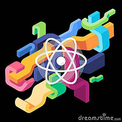 React Molecular Physics Neutron Atom Artwork Symbol Design Dynamic ...