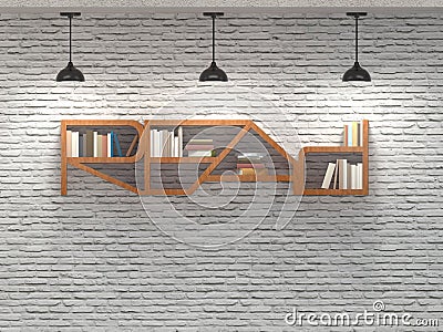 Read Word Bookcase On Brick Wall With Ceiling Lamps Royalty-Free Stock ...