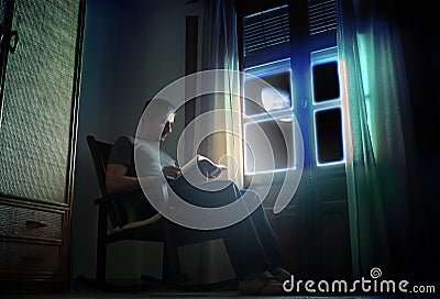 Reading Under The Moonlight Royalty Free Stock Photo - Image: 14576815