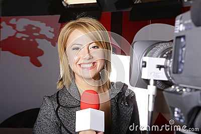 TV Reporter at the News Desk Stock Photo - Image of breaking, live ...