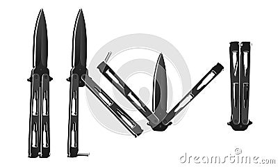 Realistic Black Balisong Or Butterfly Knife In Four Different Positions ...