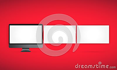 Realistic Computer Monitor In Front View. Metal Desktop Mockup With ...