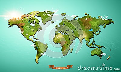 Realistic 3D World Map Stock Image | CartoonDealer.com #55228411