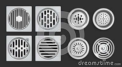 Realistic Drainage Grates Icon Set Vector Illustration | CartoonDealer ...