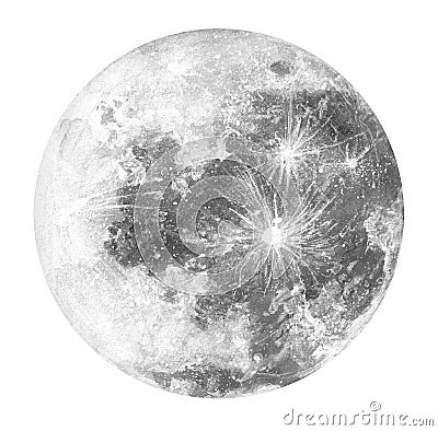 Realistic Drawing Full Moon Isolated On White Background Royalty-Free ...