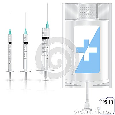 Realistic Intravenous Fluid And Syringes. Vector Illustration ...