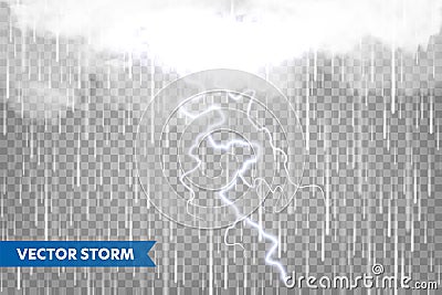 Realistic Rain With Clouds And Lightning On Transparent Background ...