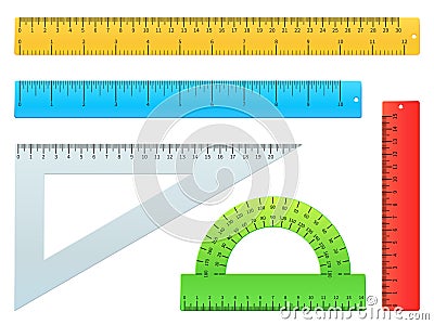 Realistic Rulers. School Accessories. Measuring Length And Angles ...