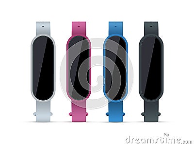 Realistic Set Of Multi-colored Fitness Activity Bracelets. Front View ...