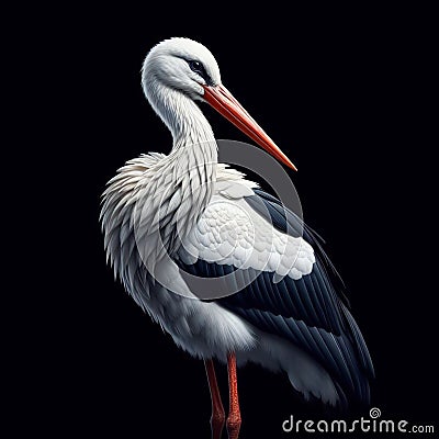 Realistic Stork Isolated On Black Background. Wild Life. AI Generated ...