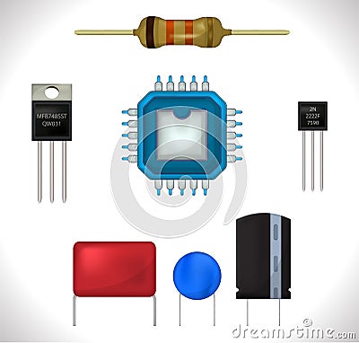 Electronics Components Icons Set, Realistic Cartoon Set Of Resistor, Ic ...