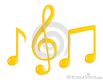 Realistic Vector Treble Clef And Music Notes. 3D Yellow Music Symbols ...