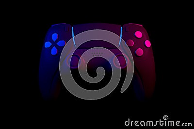 Realistic Video Game Controller In Neon Lights On Black Noir Background ...