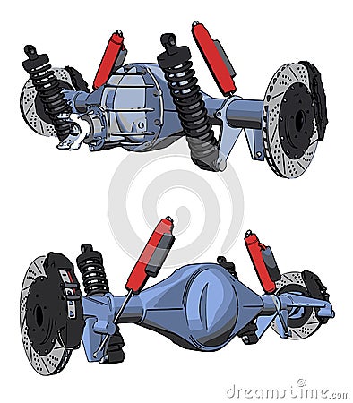 Rear Axle Assembly With Suspension And Brakes Cartoon Vector ...