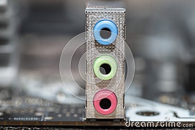 The Rear Panel Of A Desktop Computer Motherboard With Visible Audio ...