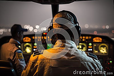 Rear View Of Pilot And Copilot In Private Jet Cockpit, Generative Ai ...