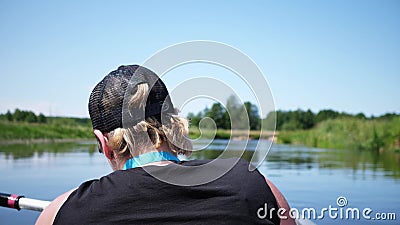 Rear View of a Woman Kayaking on a Small River in Summer Stock Video ...