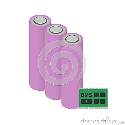 Battery Management System Green PCB With Pink Batteries Vector Icon ...
