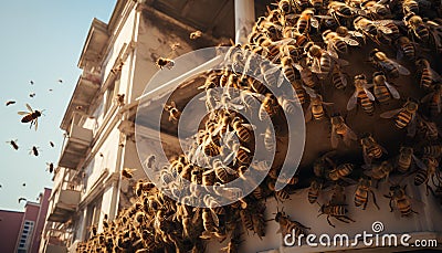 Recreation Of Swarm Bees Piled In The Facade Of A Building Royalty-Free ...