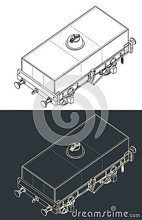 Rectangular Tar Tank Wagon Isometric Blueprints Cartoon Vector ...
