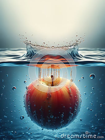 Red Apple Submerged In Water, Big Splash Of Water With Drops And Bubles ...