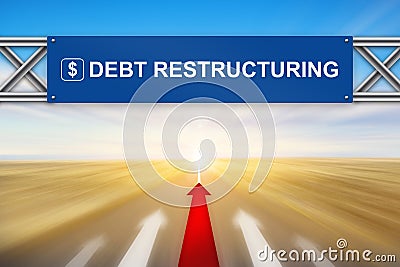 Red Arrow And Debt Restructuring On Blue Road Sign Stock Photography ...