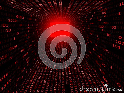 Red Binary Code Futuristic Passage Or Corridor. Matrix Binary Code Tunnel With Shiny Red Light ...