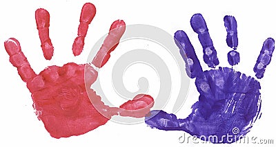 Red And Blue Painted Hands Royalty Free Stock Photo - Image: 221655