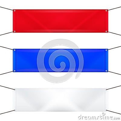 Red, Blue And White Textile Banners With Folds Template Set. Vector ...