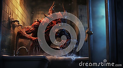 Demon In Bathroom: Unreal Engine Rendered Caricature Illustration ...