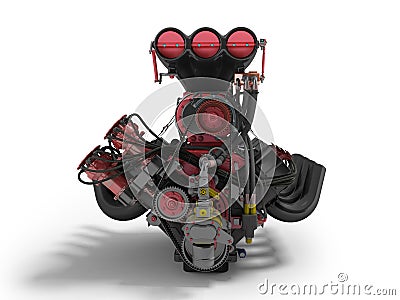 Red Engine With Supercharger Front View 3d Render On White Background ...