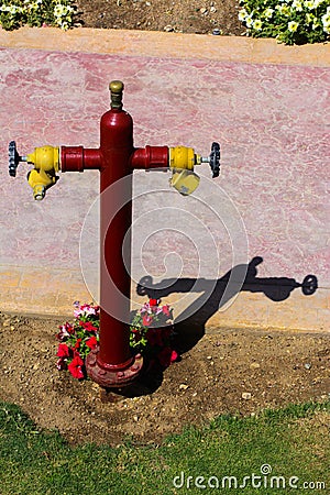 Red Fire Hydrant With Yellow Connectors. Fire Hydrant Or Fire Pump ...