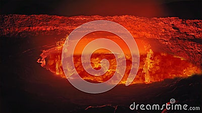 Red Fire Lava of Eruption Volcano. Flowing Hot Red Lava from Top of ...