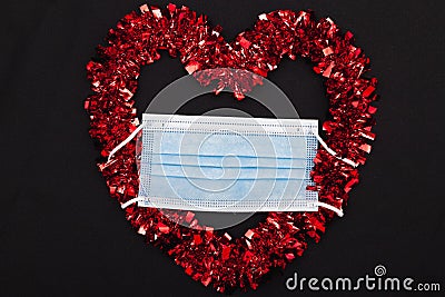 A Red Heart With Mask With Black Background Royalty-Free Stock Photo ...