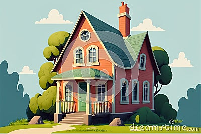 Red House In Cartoon Style Generated By Midjourney Ai Royalty-Free ...