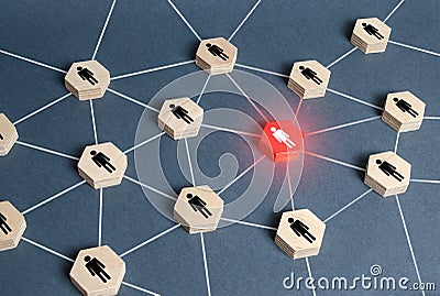 Red Human Figure In A Network. Leader And Leadership Skills. Teamwork ...