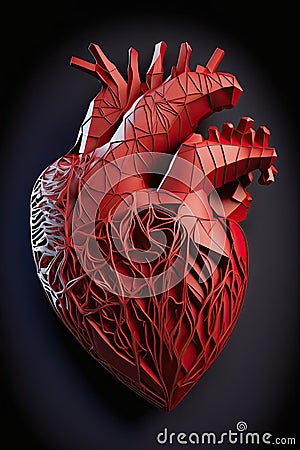 Red Human Heart In Origami Style On Dark Background, Concept Image ...
