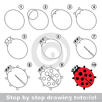 Red Ladybug. Drawing Tutorial. Stock Vector - Image: 65645544