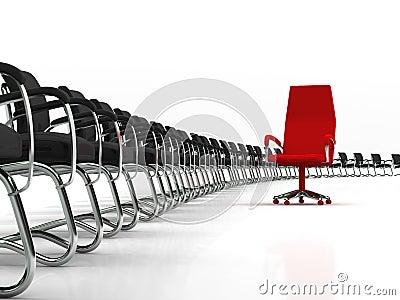 Red Leader Chair With Large Group Of Black Chairs Stock Photo ...