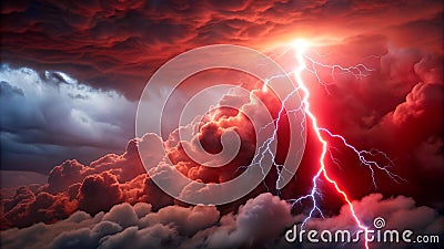 Red Lightning Bolt Splitting A Cloud AI Generated Stock Photo ...