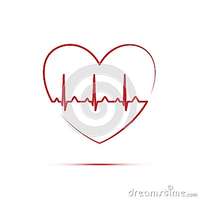 Red Line Heart Rate In Heart Shape. Vector Isolated Heart Icon ...