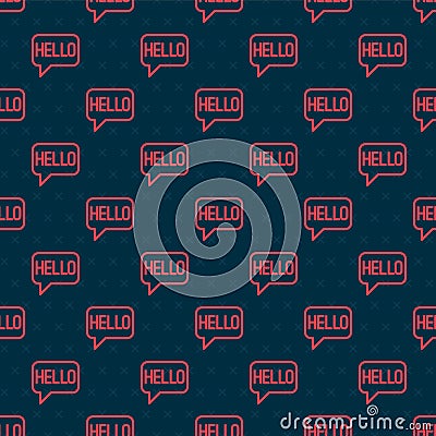 Red Line Hello In Different Languages Icon Isolated Seamless Pattern On ...