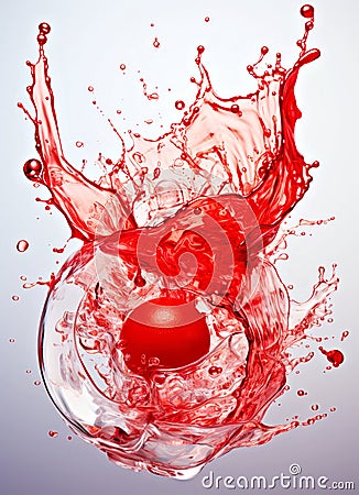 Dynamic Red Splash Art With Floating Sphere Against A White Background ...