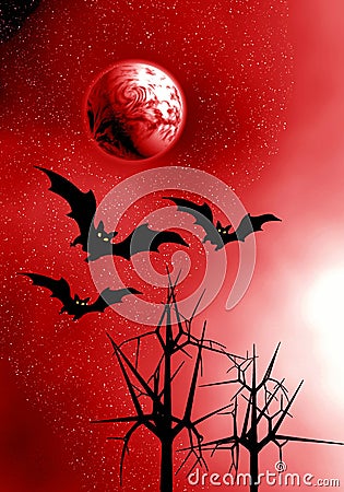 Red Moon And Bats. Stock Image - Image: 3239341