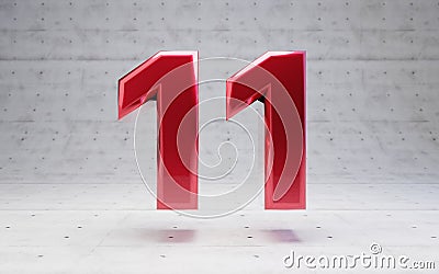 Red Number 11. Metallic Red Color Digit Isolated On Concrete Background ...