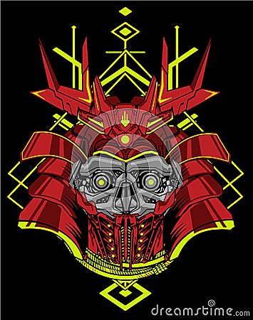 Red Silver Green Samurai Robot Head Sacred Geometry Stock Photo ...