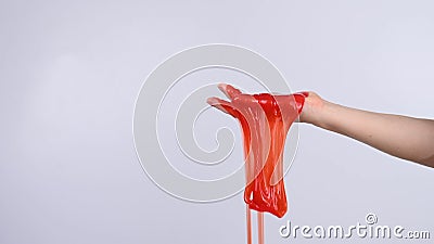 Red Slime Flowing Down from a Woman S Hand on a White Background. Stock ...