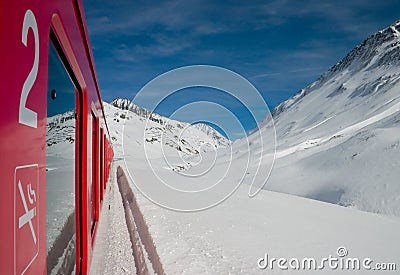 Red train and mountains - Stock Image - Everypixel