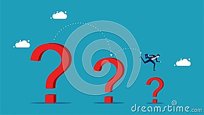 Reduced Problems. Businessmen Run On Shrinking Question Marks. Vector ...